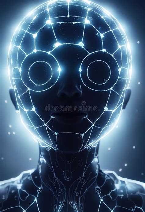 Human Face In A Luminous Grid Neural Robot Portrait Of A Glowing Cyborg 3d Digital