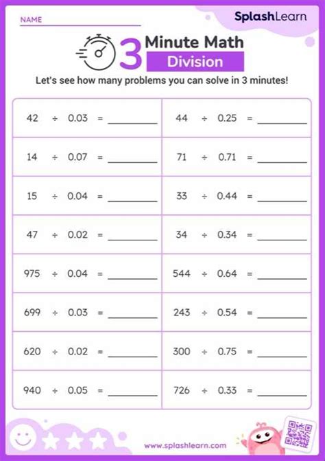 Divide Whole Numbers By Hundredths Without Remainder Horizontal Timed Practice — Printable Math