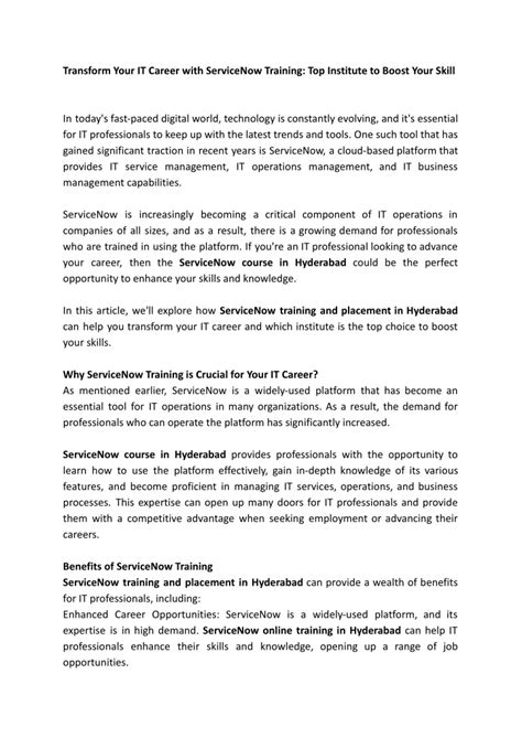 Ppt Transform Your It Career With Servicenow Training Top Institute To Boost Your Skill