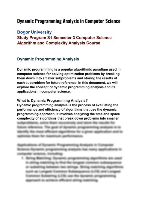 Solution Dynamic Programming Analysis In Computer Science Studypool