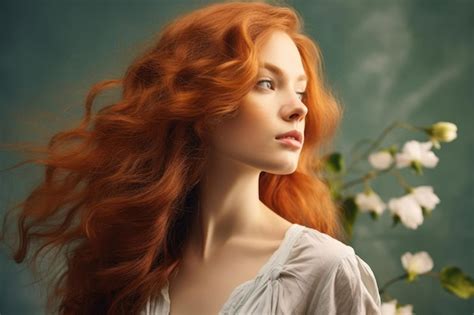 Premium Photo Pretty Redhead Woman In Spring Season