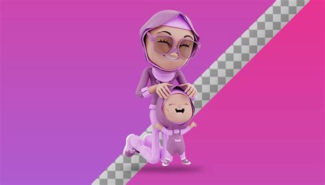 تصویر Png کاراکتر سه بعدی مادر و کودک فری پیک ایرانی پیک فری