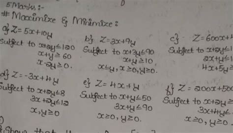 5 Marks Maximize And Minimize Begin Array L Text Of Z5 X10 Y