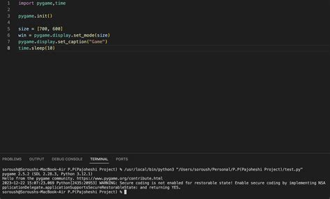 Running Pygame In Python On Macos Sonoma Apple Community