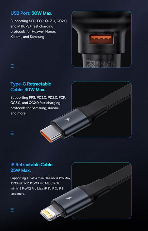 Baseus W Car Charger Built In Retractable Fast Charging Type C Ip Cable Shopee Malaysia