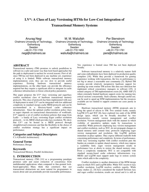 Pdf Lv A Class Of Lazy Versioning Htms For Low Cost Integration Of Transactional Memory Systems