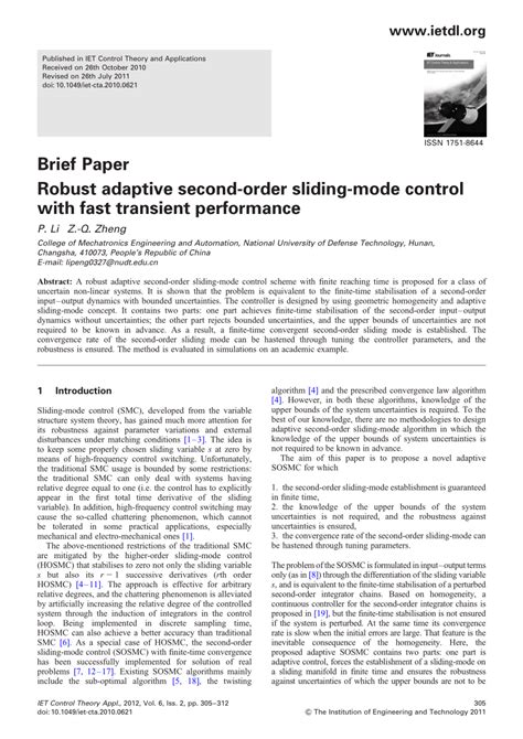 PDF Robust Adaptive Second Order Sliding Mode Control With Fast Transient Performance