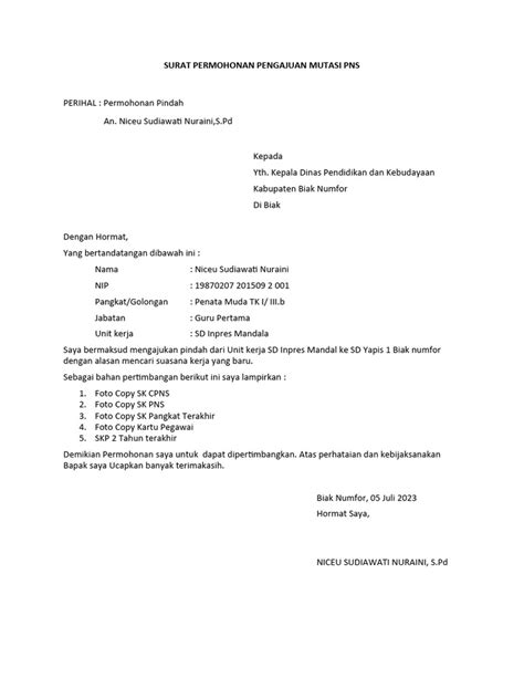 Surat Permohonan Pengajuan Mutasi Pns Pdf Surat Permohonan Pengajuan Mutasi Pns Pdf