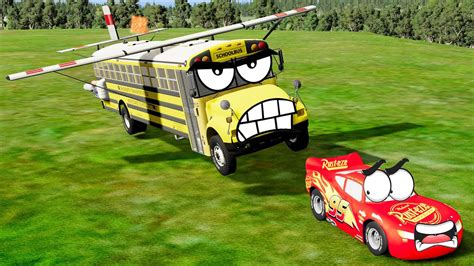 Angry Flying Prison Bus Vs Lightning Mcqueen Mcqueen Goes The Multiverse Beamng Drive Youtube