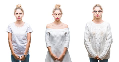 재미 있는 얼굴로 흰색 고립 된 배경 퍼 핑 뺨을 통해 젊은 아름 다운 금발 여자의 콜라주 입에 공기 미친 표정으로 팽창 가득 찬에 대한 스톡 사진 및 기타 이미지 Istock