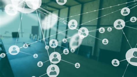 Network Of Connections And User Icons Animation Over Modern Office Interior Stock Footage