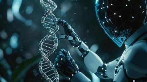 Robot Touch Virtual Dna Genetic Technology Premium Ai Generated Image