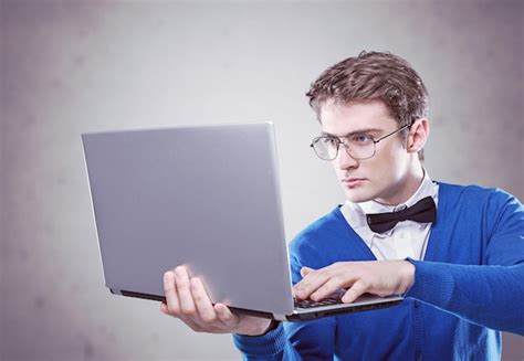 Premium Photo Laptop Guy Glasses Young Nerd Man Boy