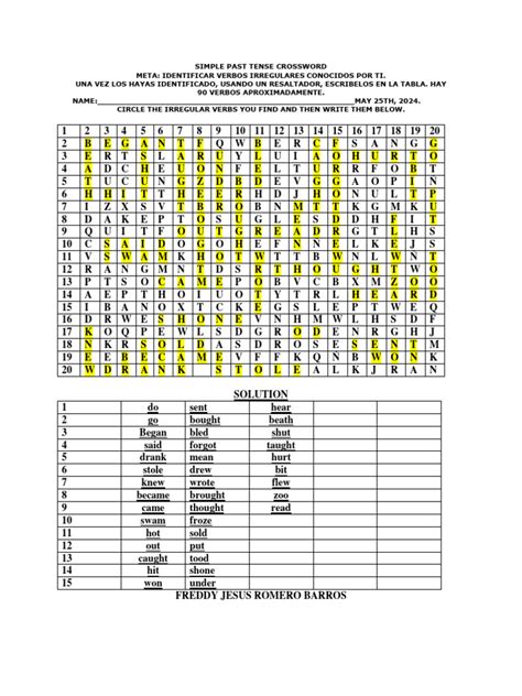 Simple Past Tense Crossword Pdf Linguistic Typology Languages