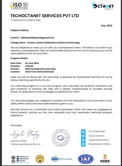 adithya kollipara on linkedin internship techoctanet webdevelopment