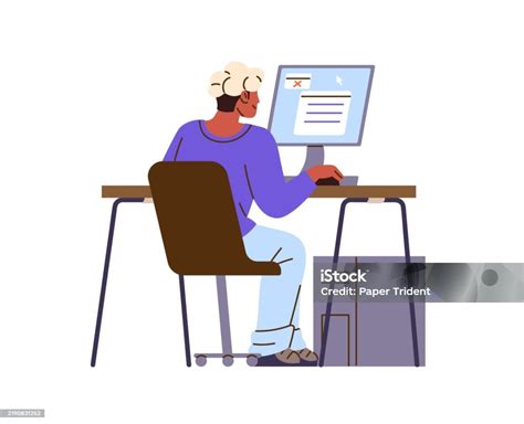 원격 교육에 대한 학생 학습 흑인 소년은 책상 위에 컴퓨터를 놓고 온라인으로 공부합니다 십대는 의사 소통 채팅 인터넷 서핑을 합니다 흰색 배경에 평평한 고립 된 벡터 그림