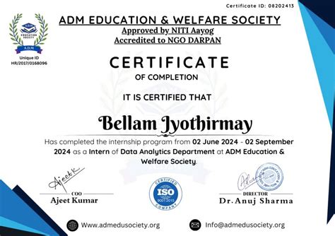 Bellam Jyothirmay On Linkedin Dataanalytics Internship Adm Learningjourney Careergrowth