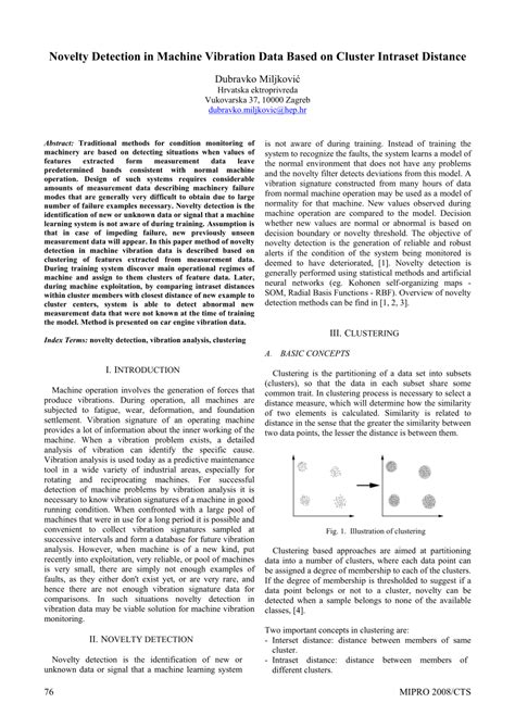 Pdf Novelty Detection In Machine Vibration Data Based On Cluster Intraset Distance