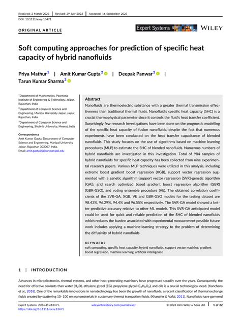 Soft Computing Approaches For Prediction Of Specific Heat Capacity Of Hybrid Nanofluids