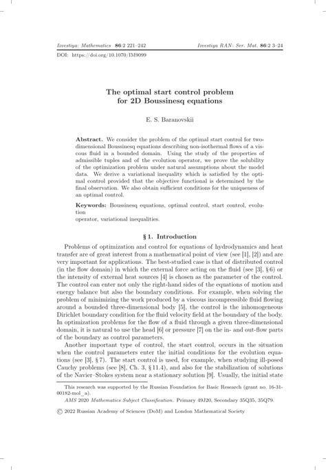 Pdf The Optimal Start Control Problem For 2d Boussinesq Equations