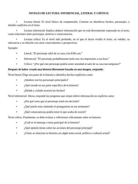 Niveles De Lectura Literal Inferencial Y Crítico Pdf Ficción General