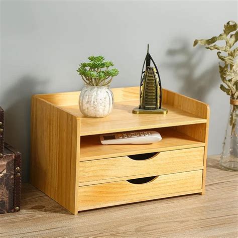 3 Tier Bamboo Shelf Organizer Desk Accessories For Folders File Mail