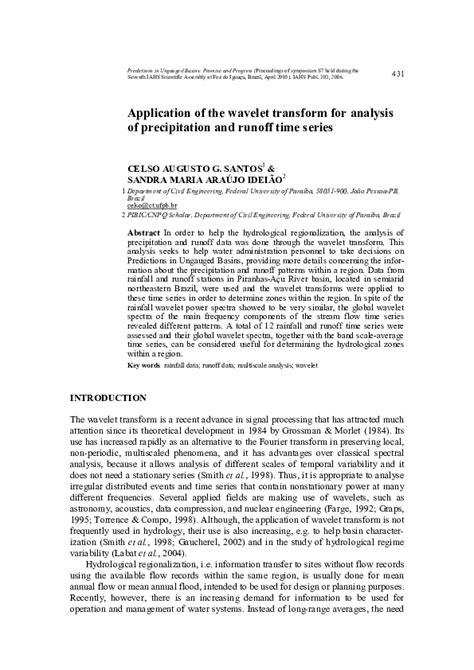 Pdf Application Of The Wavelet Transform For Analysis Of