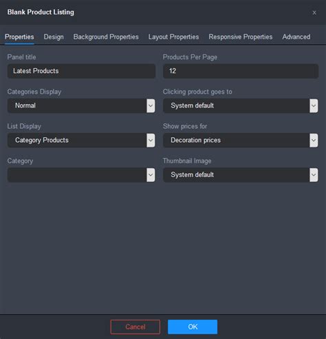 Widget Settings Layout Properties DecoNetwork Help