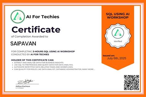 Sql Ai Certification Dataanalytics Learningjourney Aifortechies Adityakachave