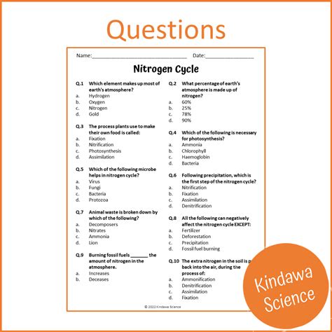 Nitrogen Cycle Reading Comprehension Passage And Questions Printable