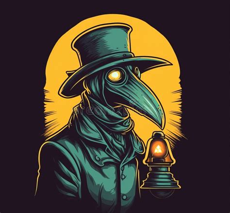 A Cartoon Image Of A Plague Doctor With A Black Coat And A Black Hat