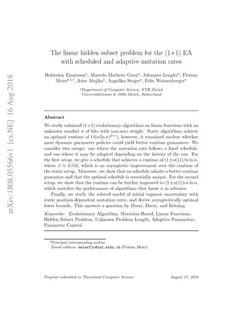 The Linear Hidden Subset Problem For The 11 Ea With Scheduled And