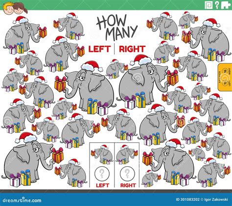 Count Left And Right Pictures Of Elephant With Christmas Ts Stock