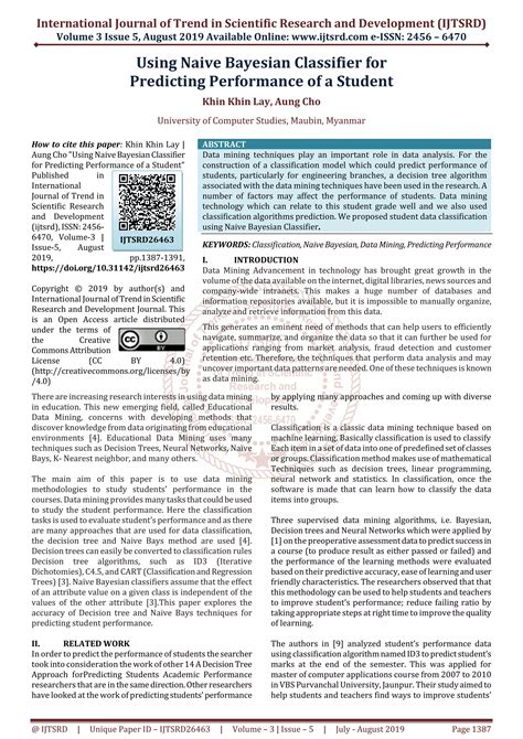 Using Naive Bayesian Classifier For Predicting Performance Of A Student