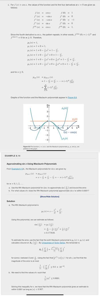 Answered Question 2 Use The Maclaurin Polynomials In Example 612 Part C To Solve The