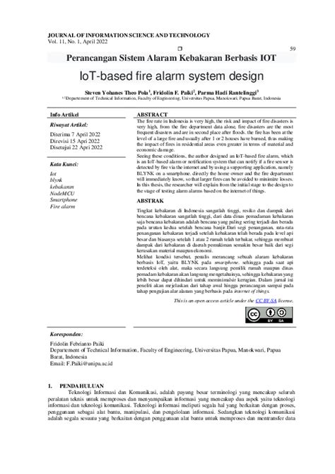 Pdf Perancangan Sistem Alarm Kebakaran Berbasis Iot