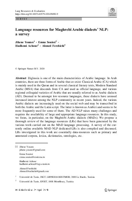 Pdf Language Resources For Maghrebi Arabic Dialects Nlp A Survey