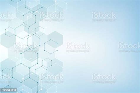 추상 분자 구조 및 화학 요소입니다 의료 과학 및 디지털 기술 개념입니다 육각형에서 벡터 기하학적 배경입니다 개념에 대한 스톡