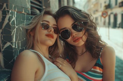 Premium Photo Blonde Girl And Dark Haired Model Having Fun Outdoors