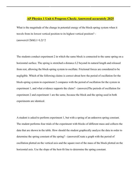 ap physics 1 unit 6 progress check answered accurately 2025 ap