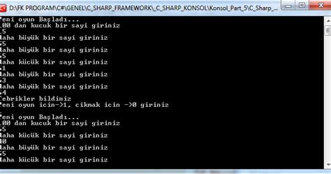 C Sharp Uygulamalar C Sharp Uygulamalar Konsolda Sayı Tahmin Etme Oyunu Oyna