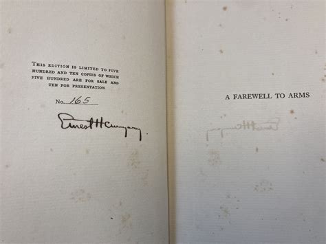 A Farewell To Arms Signed By Hemingway Ernest Hardcover 1929