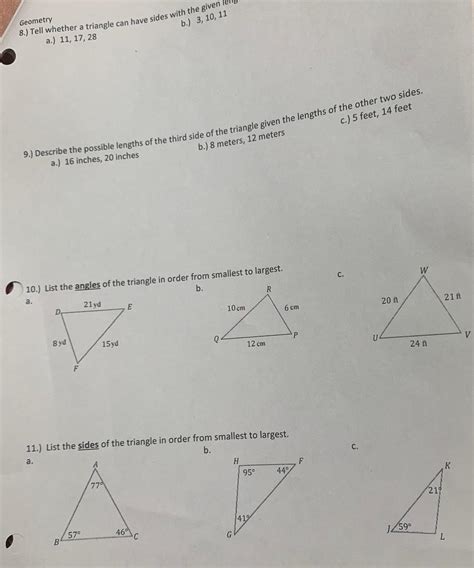 [answered] geometry 8 tell whether a triangle can have sides with the