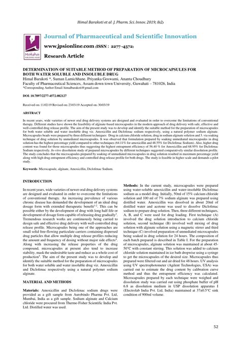 Pdf Determination Of Suitable Method Of Preparation Of Microcapsules For Both Water Soluble