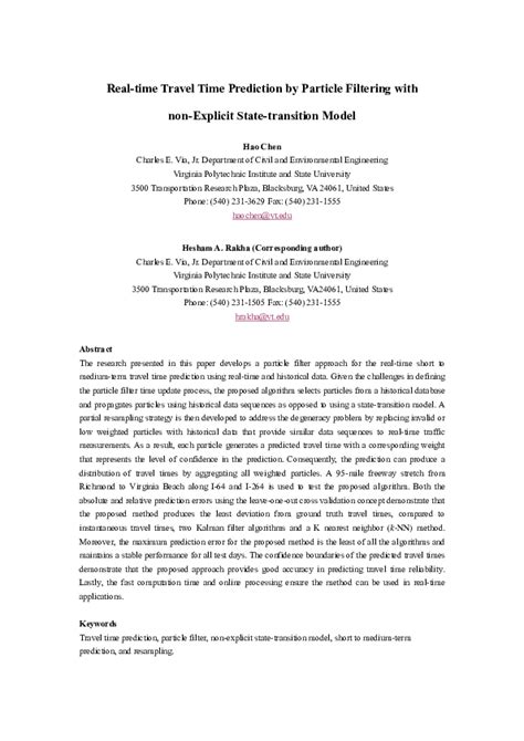 Pdf Real Time Travel Time Prediction Using Particle Filtering With A