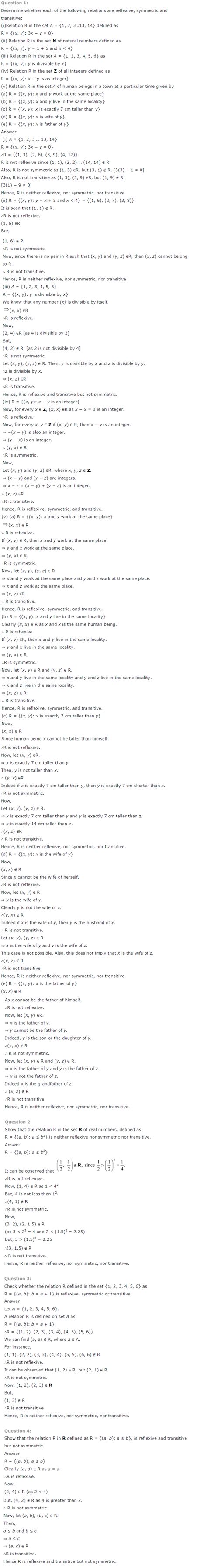 ncert solutions class 12 chapter 1 relations and functions maths