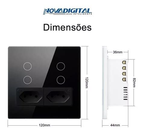 Interruptor Zigbee 4x4 De 4 Botões E 2 Tomadas Tuya Nova Digital Loja