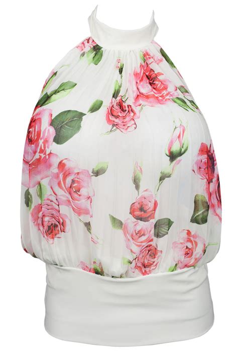 Plus Size Floral Print Layered Halter Top White Evogues Apparel