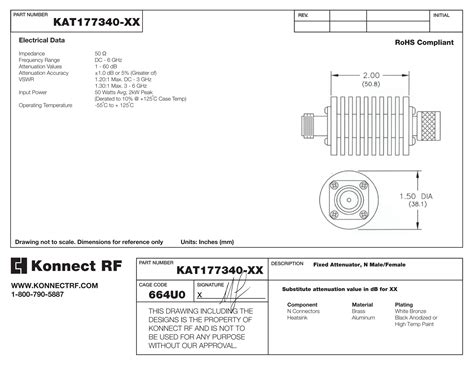 Fixed Attenuator N Male Female 50 Ohm DC 6 GHz 50 Watt 30 DB KonnectRF