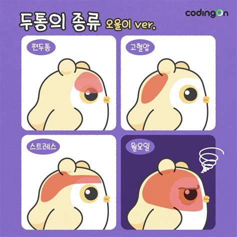코딩온 Codingon 직장인 두통의 종류 이상하게 월요일마다 머리가 아픈데 💥 이거 착각 아니겠지올🤨 그래도 오늘은 금요일이니까 웃을 수 있다올 다들
